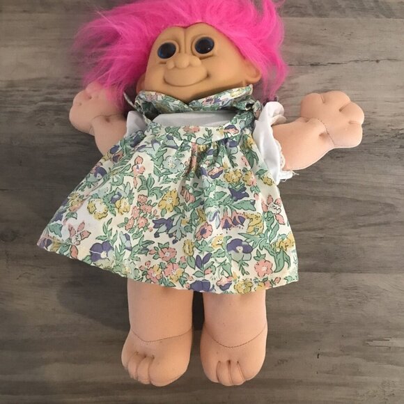 Toys | Vintage Troll Plush Doll Pink Hair Floral Dress | Poshmark